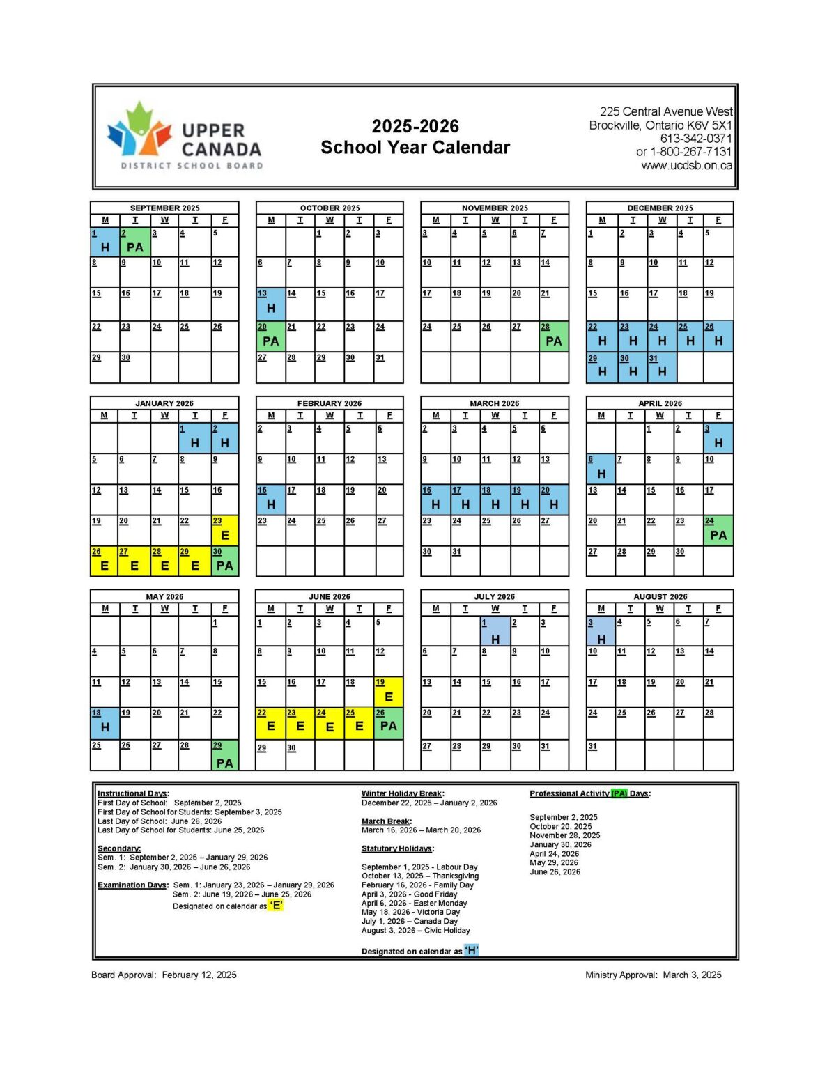 UCDSB 2025-2026 School Year Calendar – Student Transportation of ...